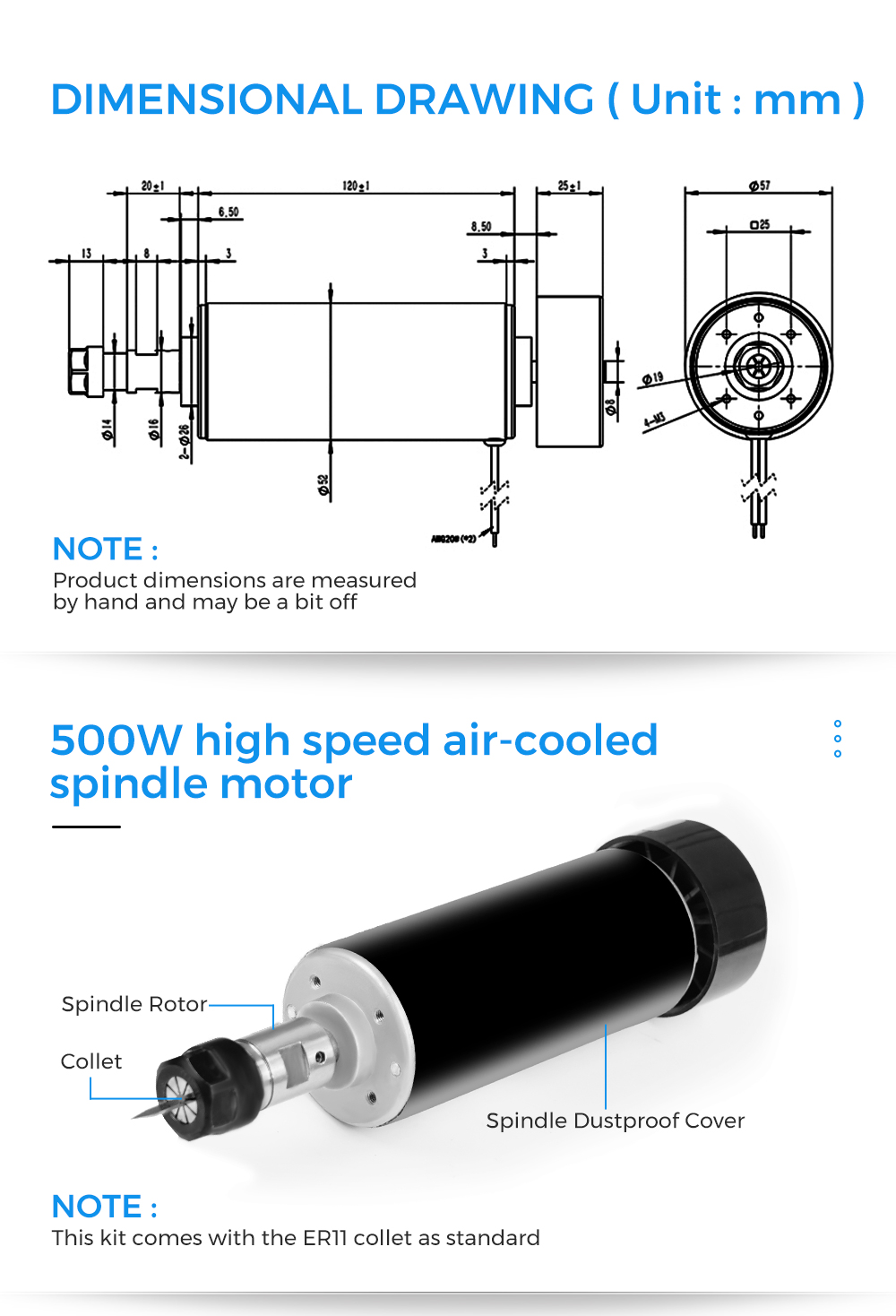 Upgraded 500W Spindle Kit for CNC Machines